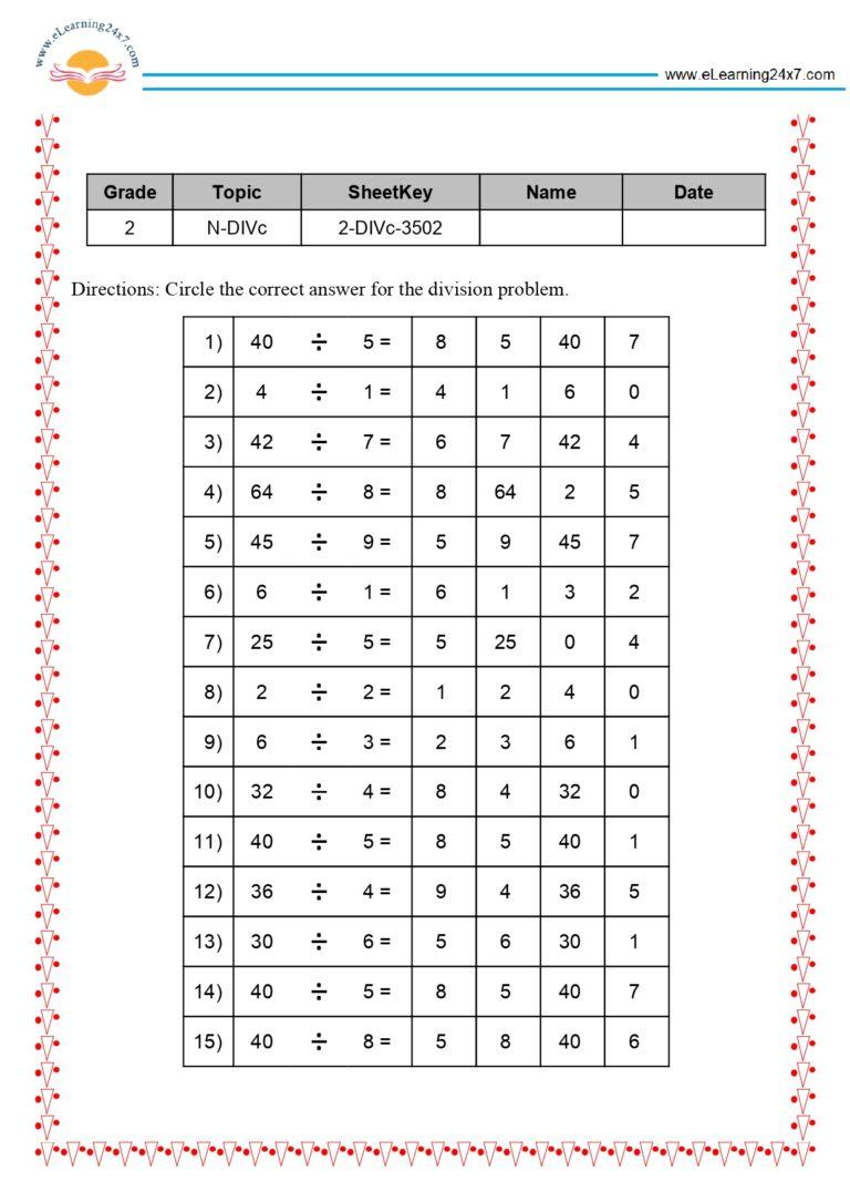 Division Worksheets For Grade 2 - www.eLearning24x7.com