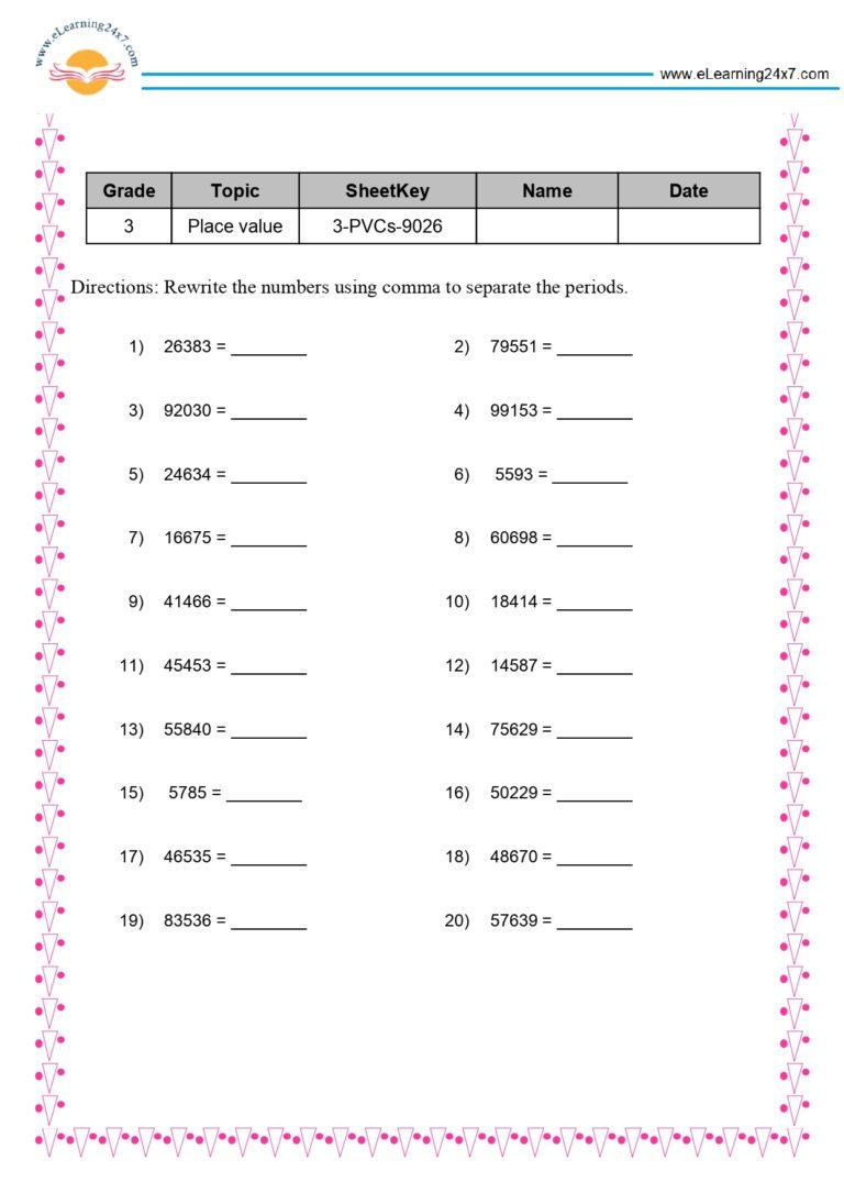 Number System Worksheets For Grade 3 - www.eLearning24x7.com