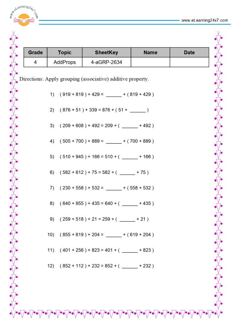 Addition Worksheets For Grade 4 - www.eLearning24x7.com