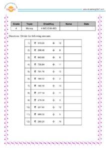 Money Worsheets For Grade 4 - www.eLearning24x7.com
