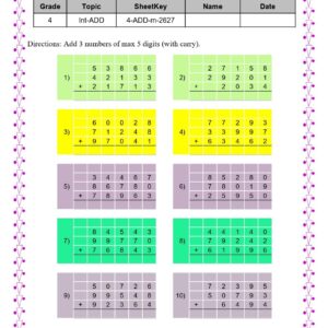 Addition Worksheets For Grade 4 - https://eLearning24x7.com