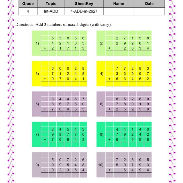 Addition Worksheets For Grade 4 - https://eLearning24x7.com