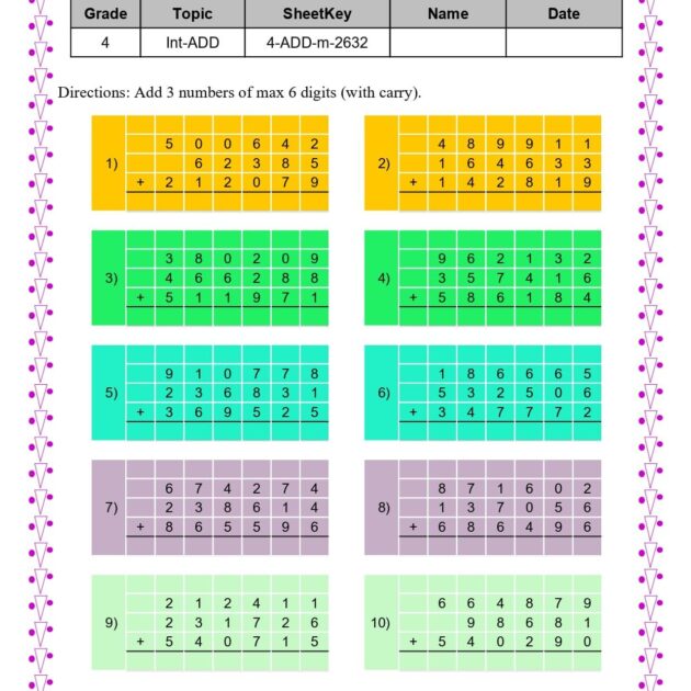 Addition Worksheets For Grade 4 - https://eLearning24x7.com