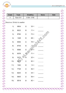 Division Worksheets For Grade 4 - www.eLearning24x7.com