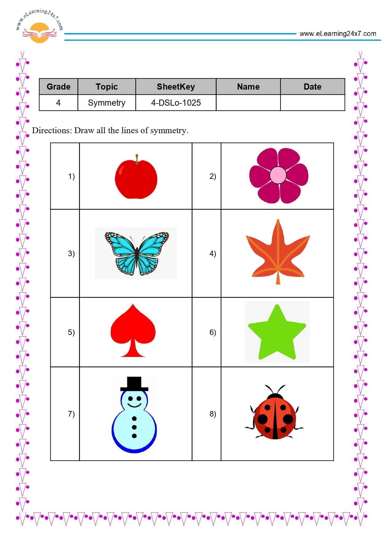 Line Of Symmetry Worksheet Grade 7