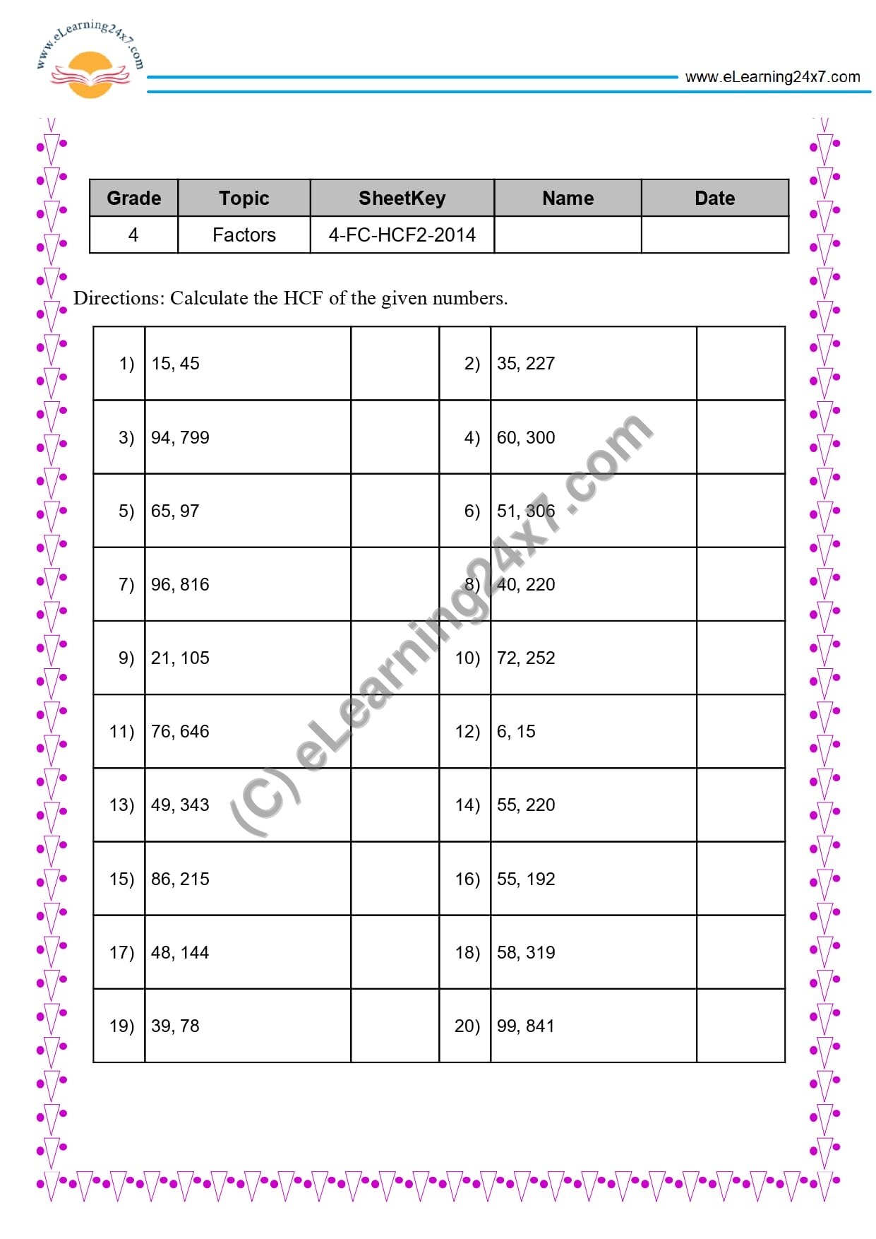 Factors And Multiples Worksheets For Grade 4 - https://eLearning24x7.com