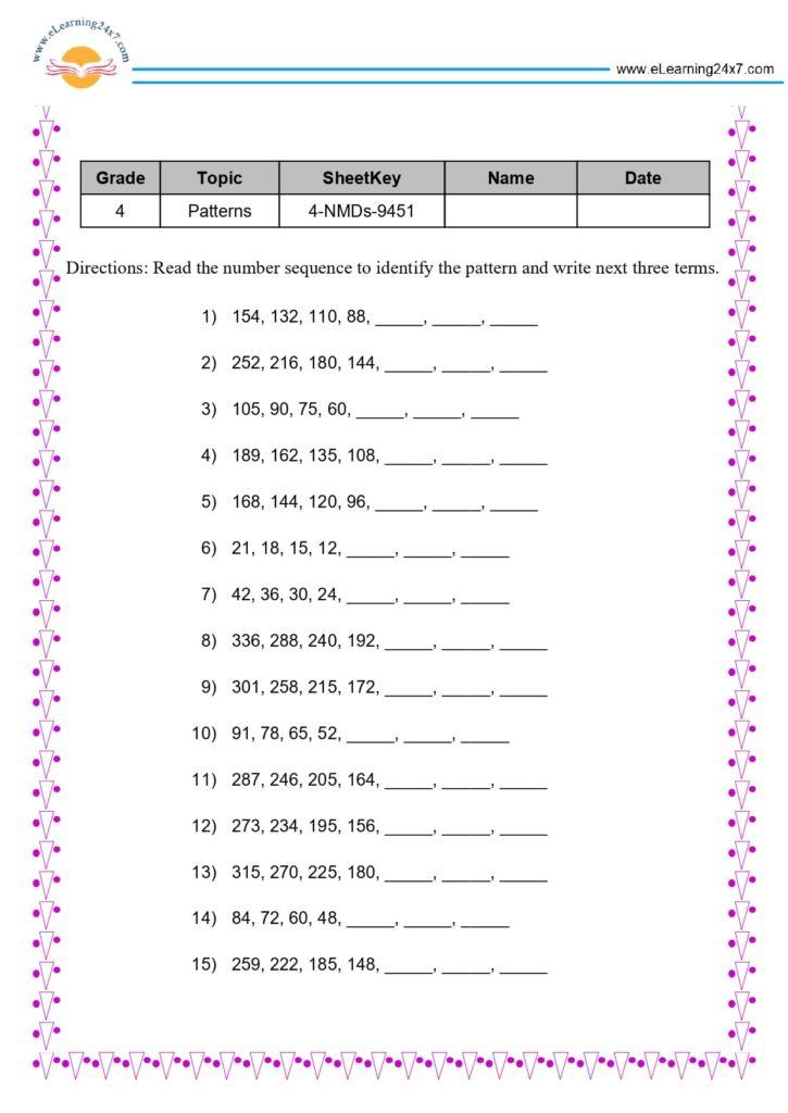 Patterns Worksheets For Grade 4 - https://eLearning24x7.com