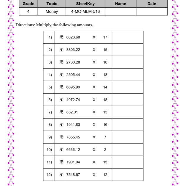 Money Worsheets For Grade 4 - https://eLearning24x7.com