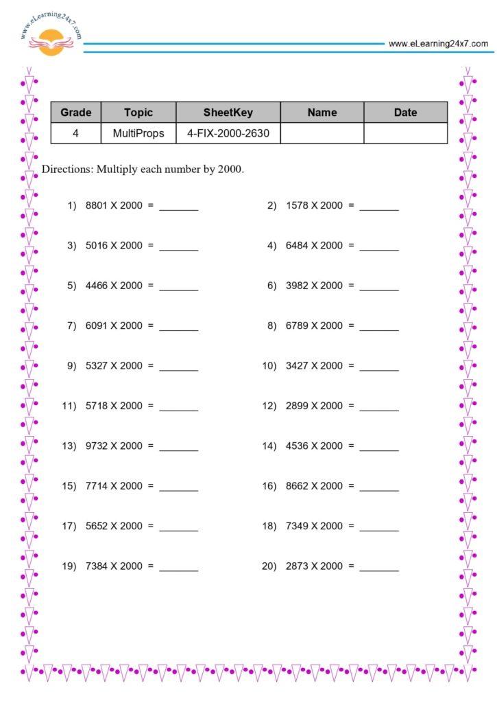 Multiplication Worksheets For Grade 4 - https://eLearning24x7.com