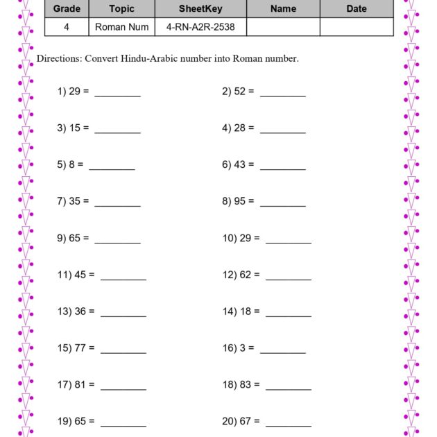 Roman Numbers Worksheets For Grade 4 - https://eLearning24x7.com