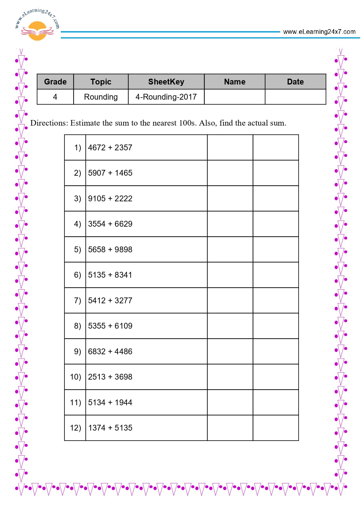 Rounding Worksheets For Grade 4 - www.eLearning24x7.com