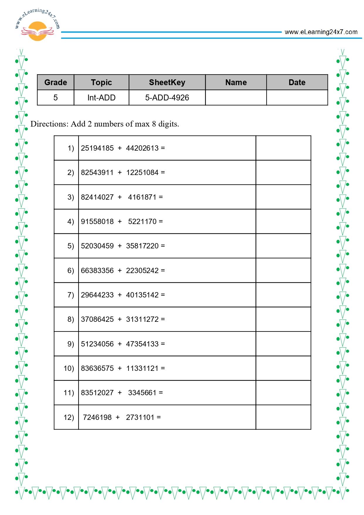 Addition of Two 8-digits Numbers - https://eLearning24x7.com