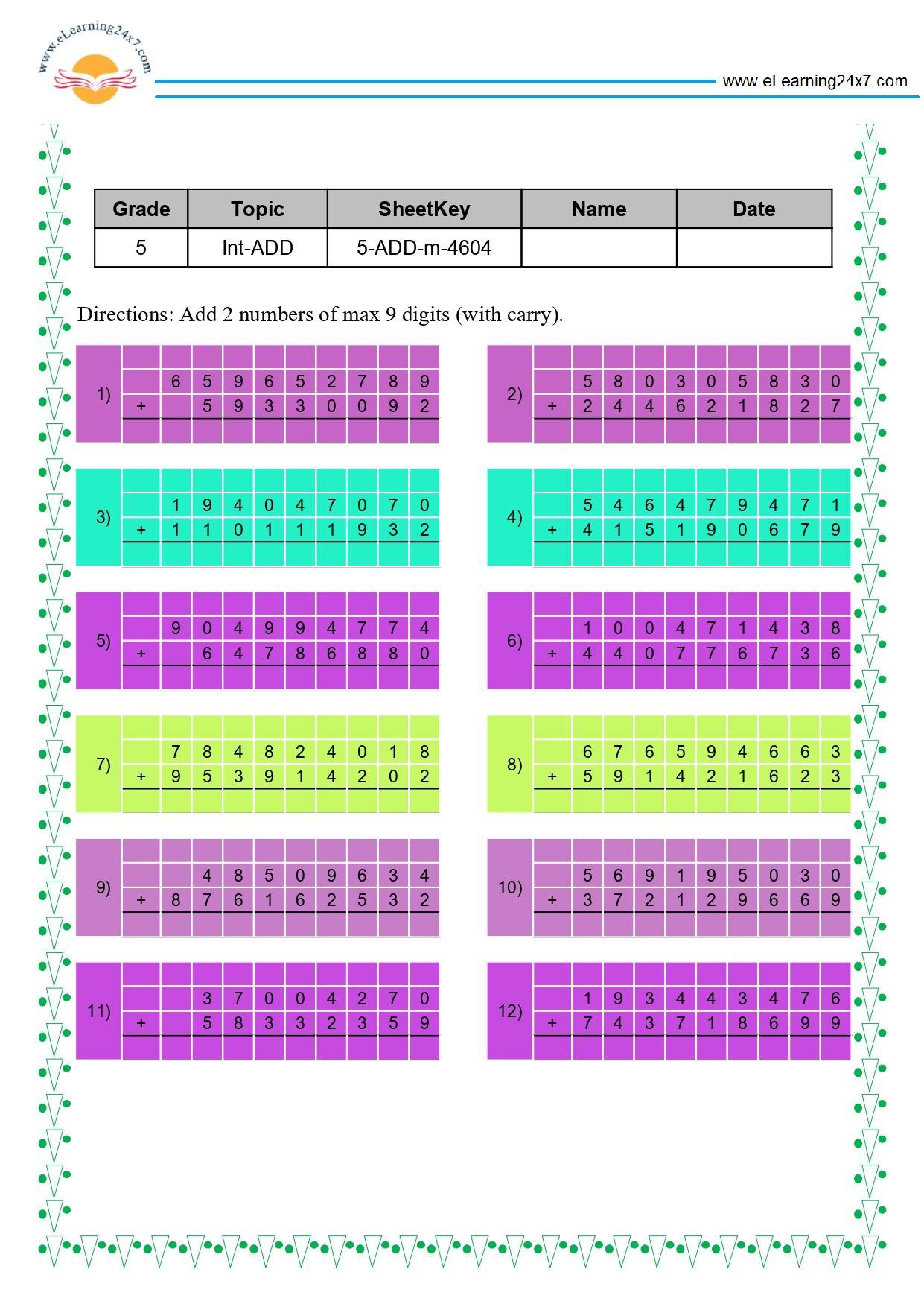 Addition of Two 9-digits Numbers With Carry - https://eLearning24x7.com