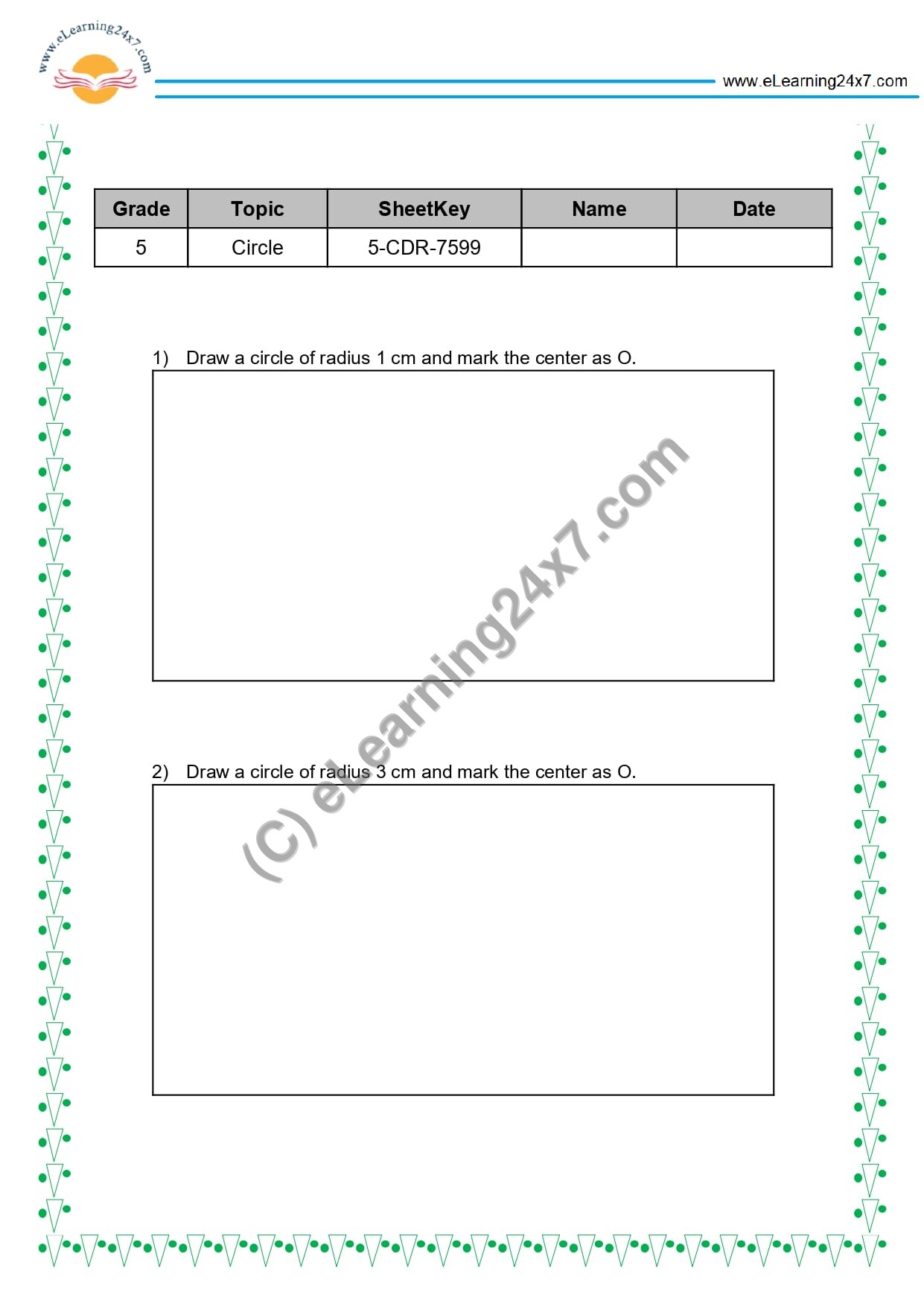 Area Of A Circle Worksheet For Grade 5