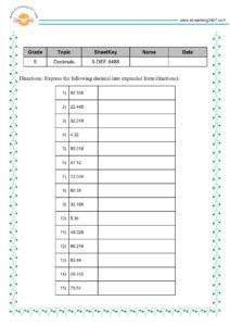 Decimals Worksheets For Grade 5 - www.eLearning24x7.com