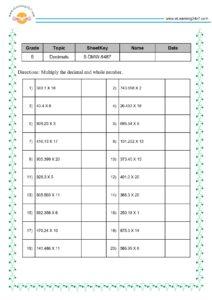 Decimals Worksheets For Grade 5 - www.eLearning24x7.com