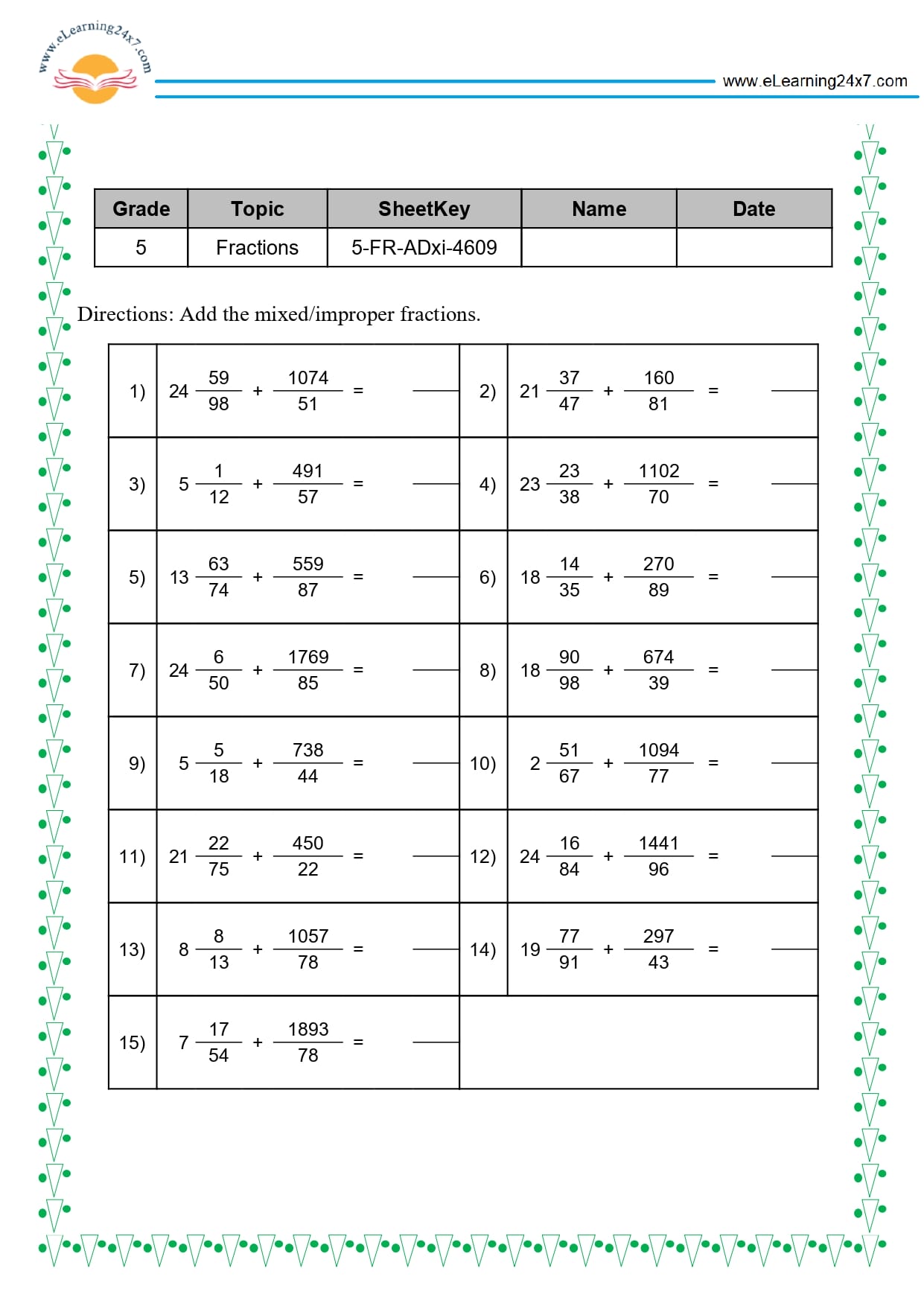 Mixed To Improper Fractions Worksheet