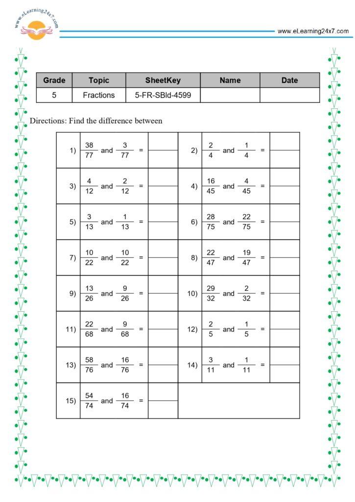 Subtract Like Fractions - https://eLearning24x7.com