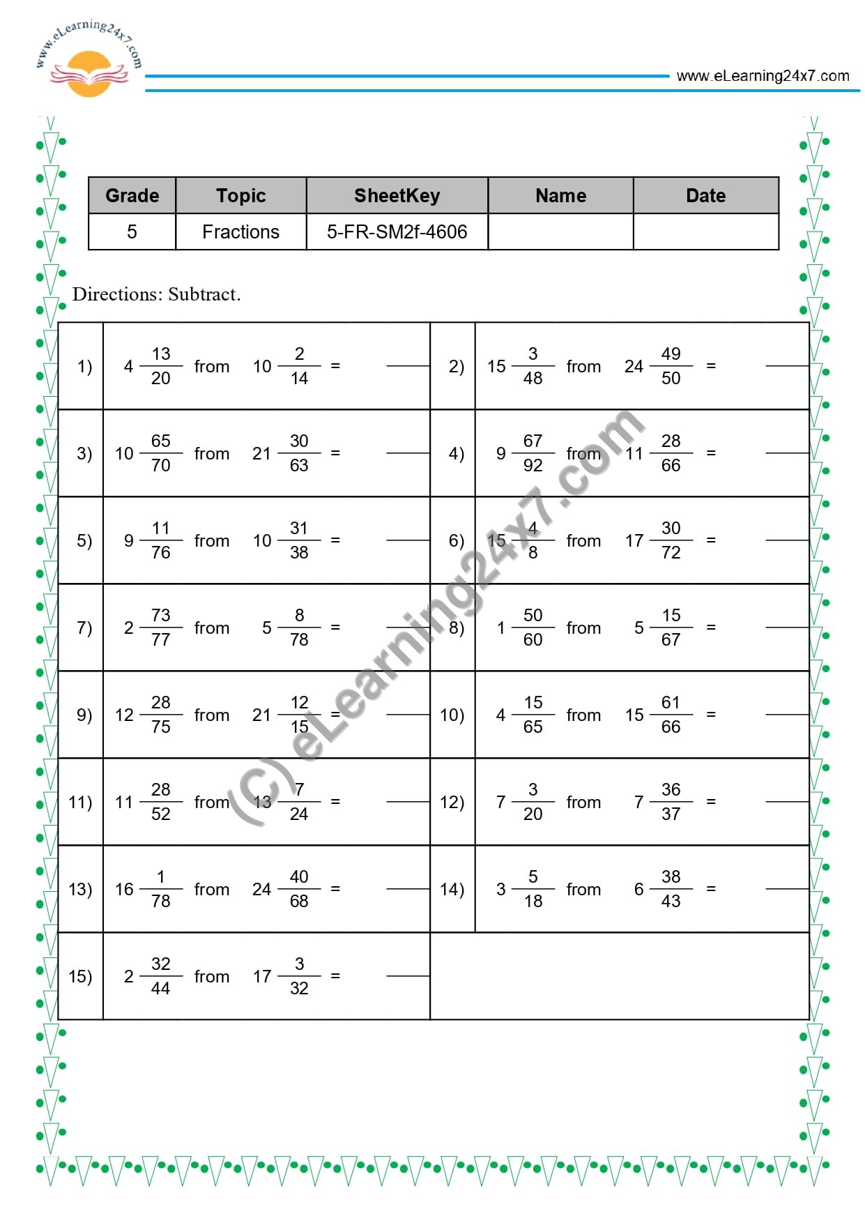 Subtract Mixed Fractions - https://eLearning24x7.com