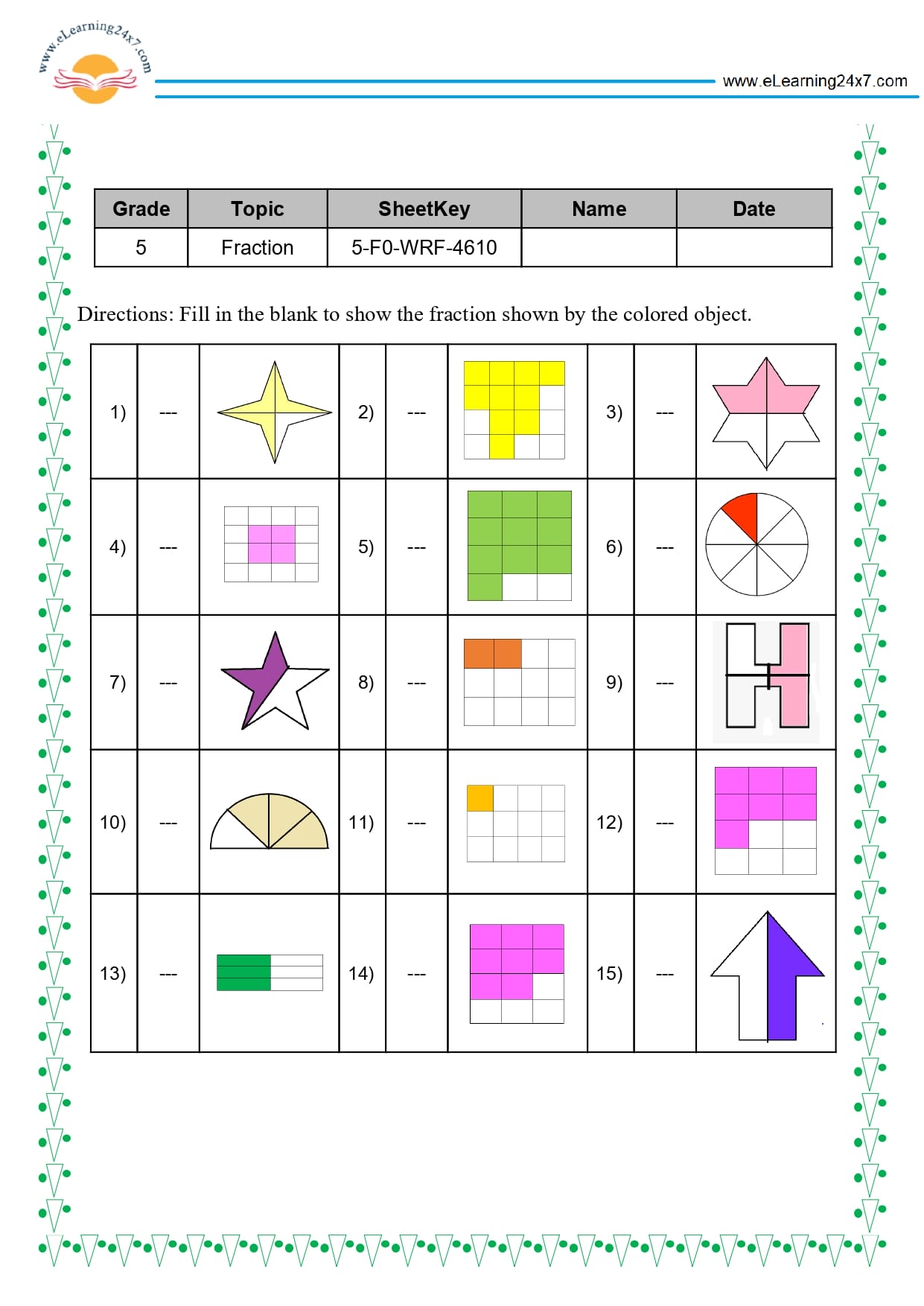 Fractions Worksheets For Grade 5 - https://eLearning24x7.com