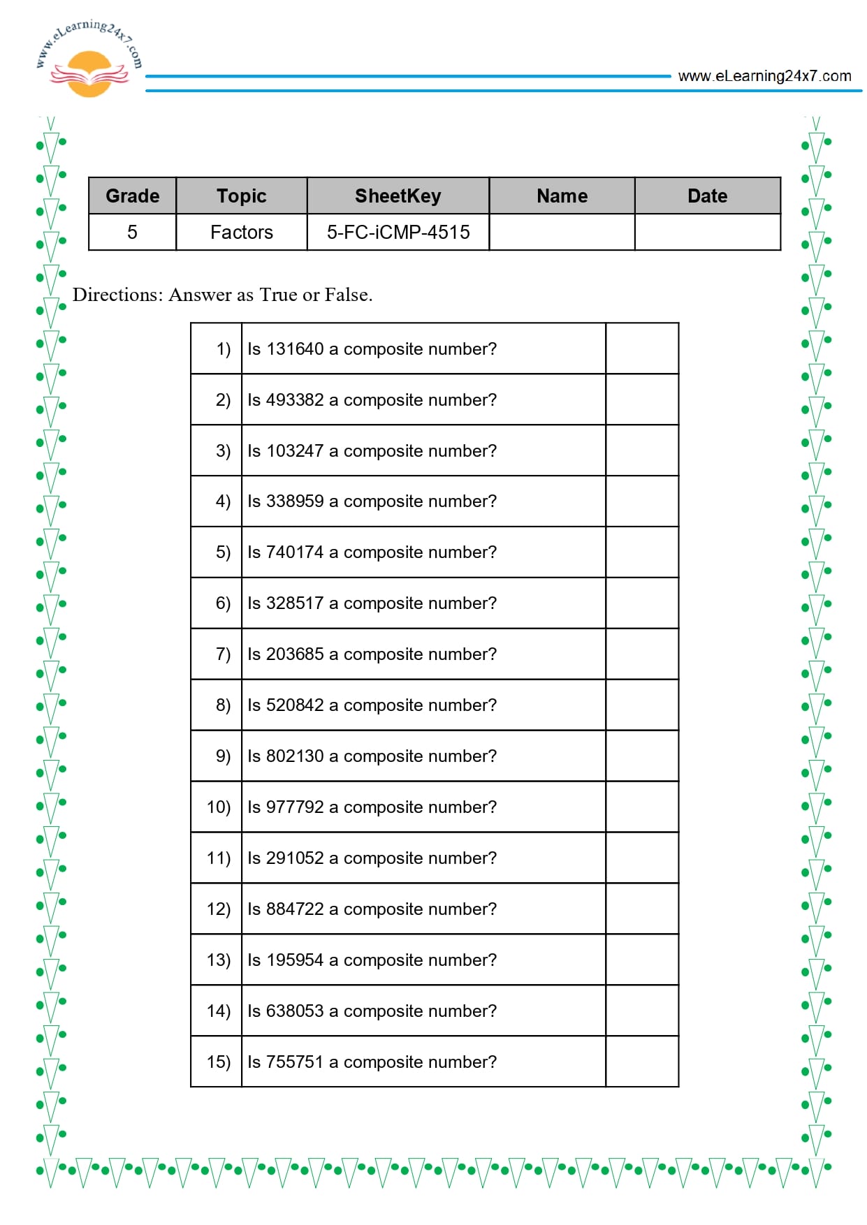Composite Numbers Worksheets Prime Or Composite Numbers Worksheets