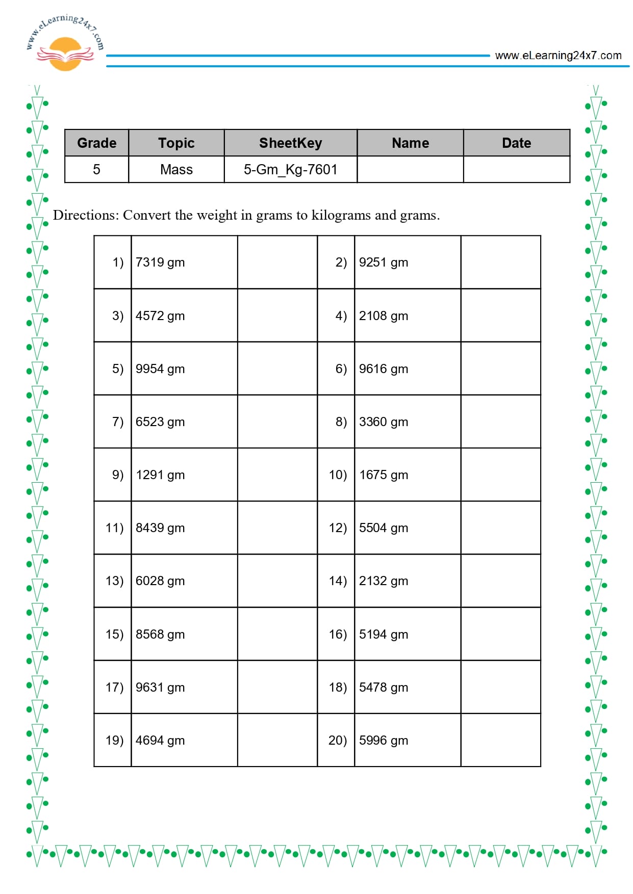 Convert Mass Units From Gm to Kg & Gm - https://eLearning24x7.com
