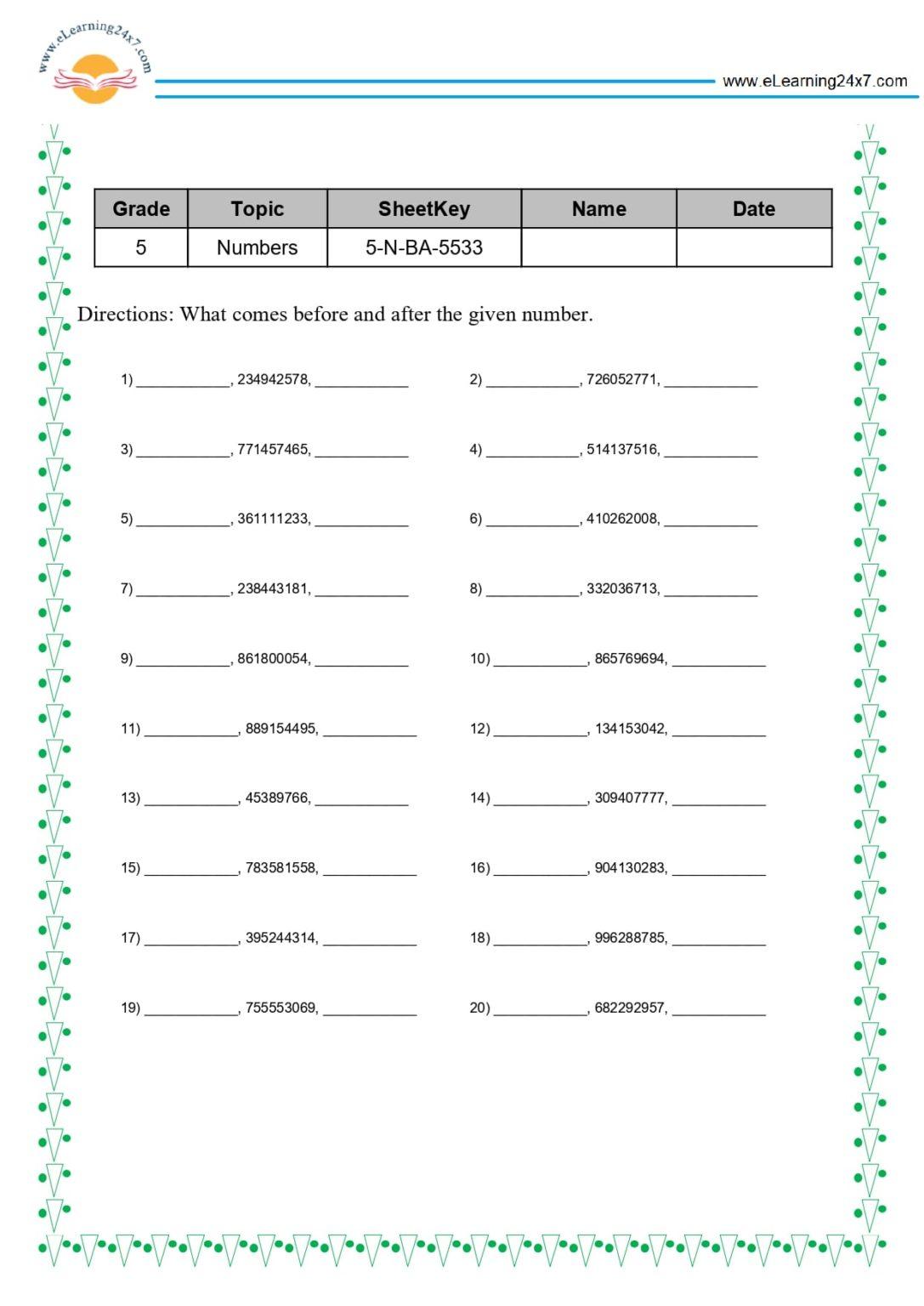 Predecessor And Successor Numbers - https://eLearning24x7.com