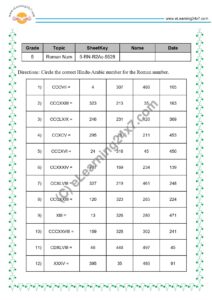 Roman Numerals Worksheets For Grade 5 - https://eLearning24x7.com
