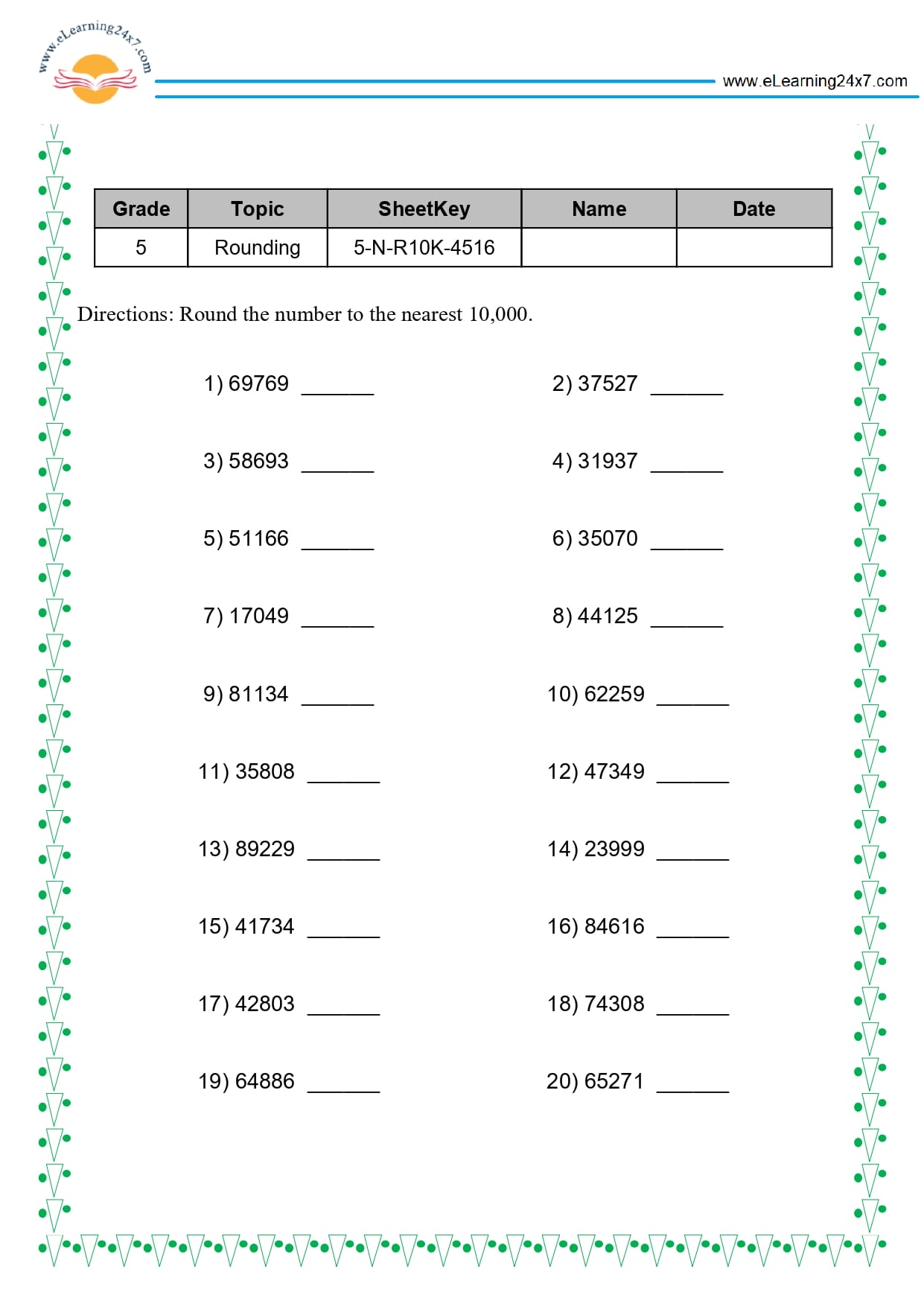 Rounding Worksheets For Grade 5 - https://eLearning24x7.com