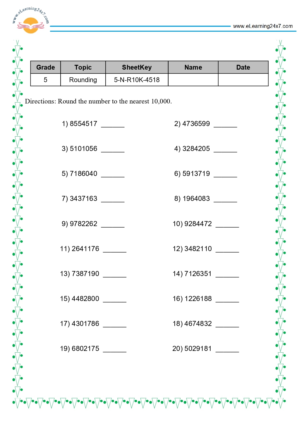 Rounding Worksheets For Grade 5 - https://eLearning24x7.com