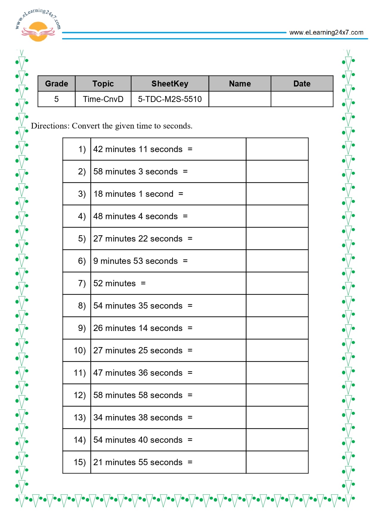 Time Worksheets For Grade 5 - https://eLearning24x7.com
