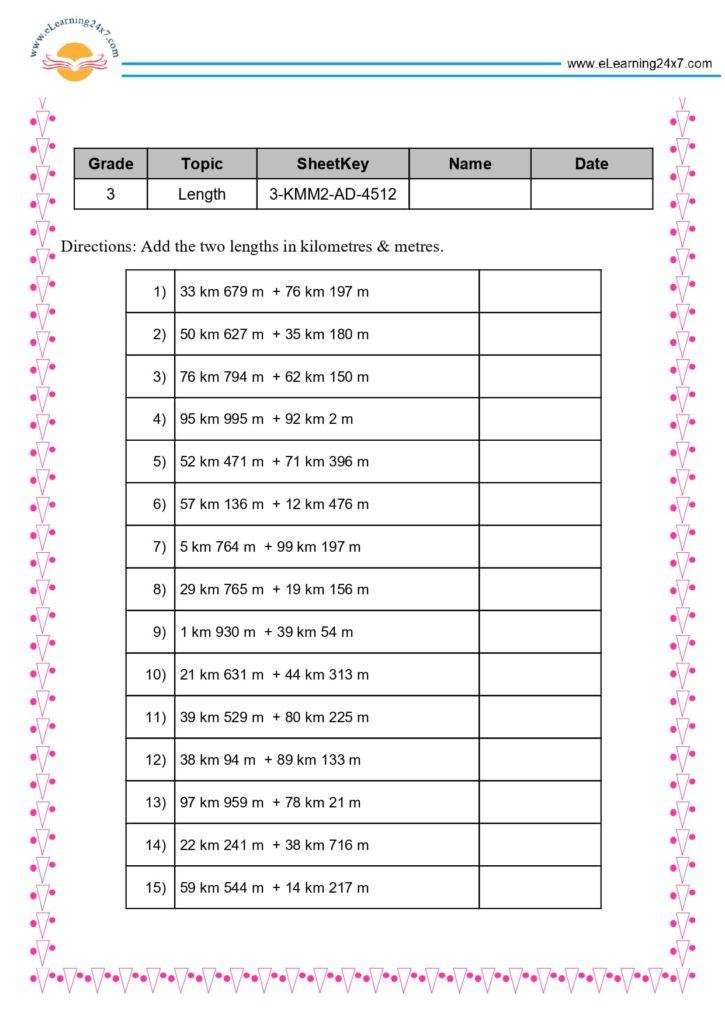 Length Measurement Worksheets For Grade 3 - https://eLearning24x7.com
