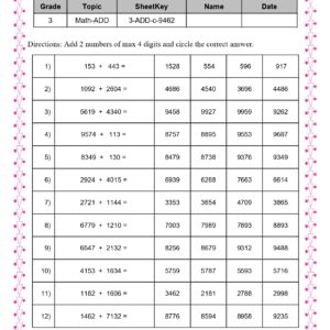 Addition Worksheets For Grade 3 - https://eLearning24x7.com