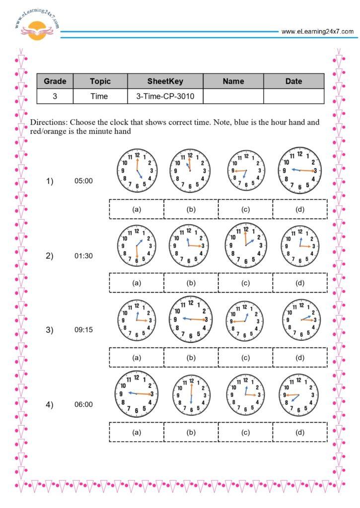 Time Worksheets For Grade 3 - www.eLearning24x7.com
