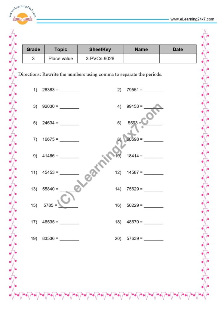 Number System Worksheets For Grade 3 - https://eLearning24x7.com