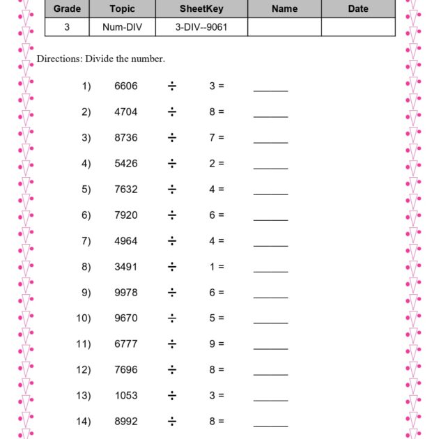 Division Worksheets For Grade 3 - https://eLearning24x7.com