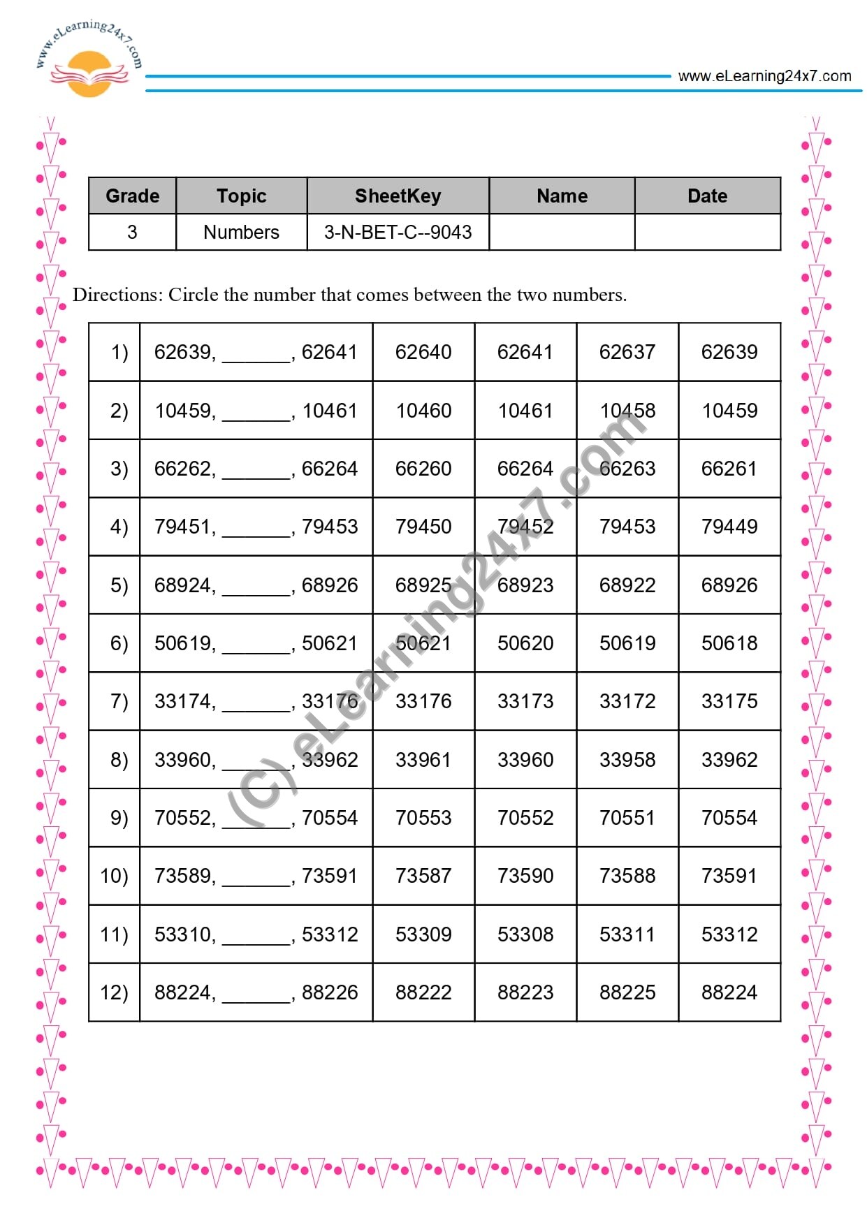 Number System Worksheets For Grade 3 - www.eLearning24x7.com