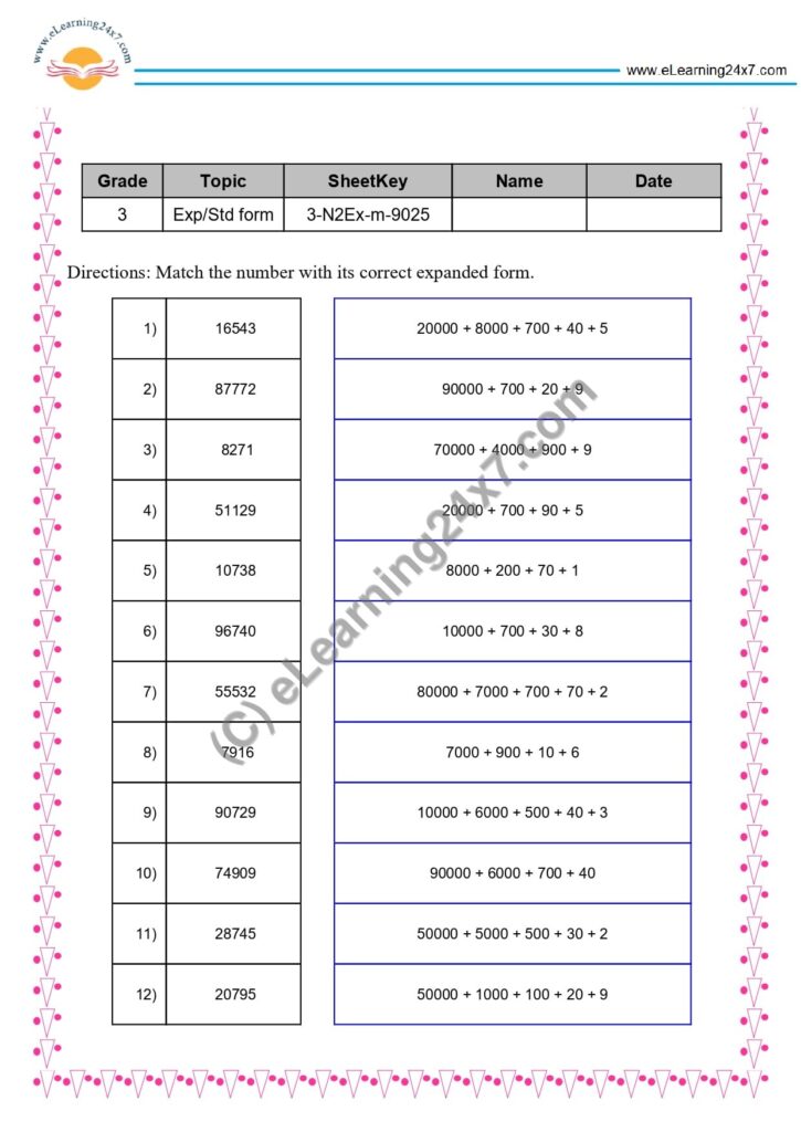 Number System Worksheets For Grade 3 - https://eLearning24x7.com