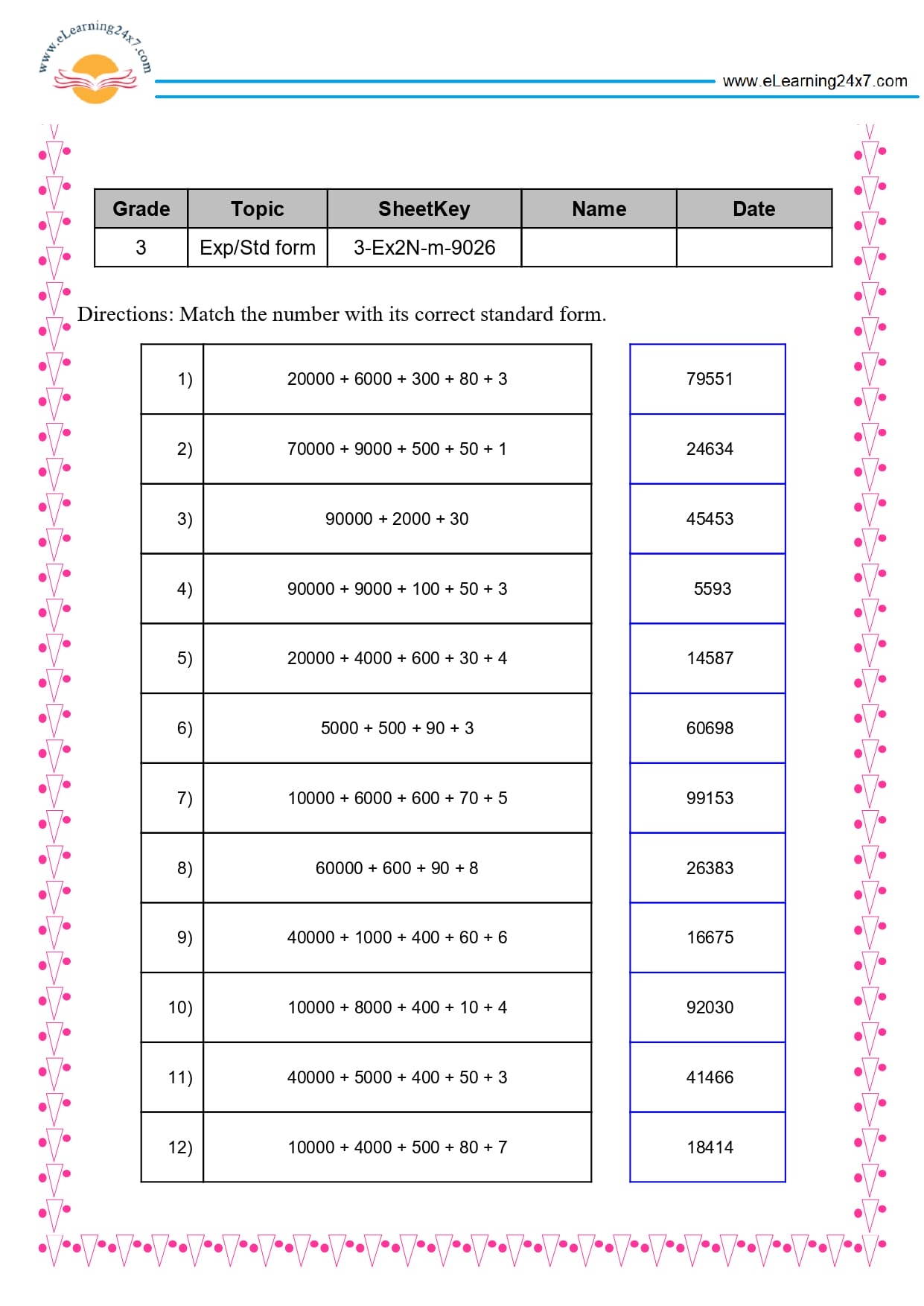Number System Worksheets For Grade 3 - https://eLearning24x7.com