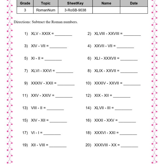 Roman Numbers Worksheets For Grade 3 - https://eLearning24x7.com