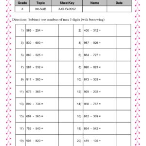 Subtraction Worksheets For Grade 3 - https://eLearning24x7.com