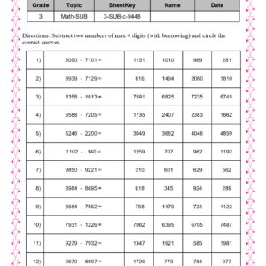 Subtraction Worksheets For Grade 3 - https://eLearning24x7.com