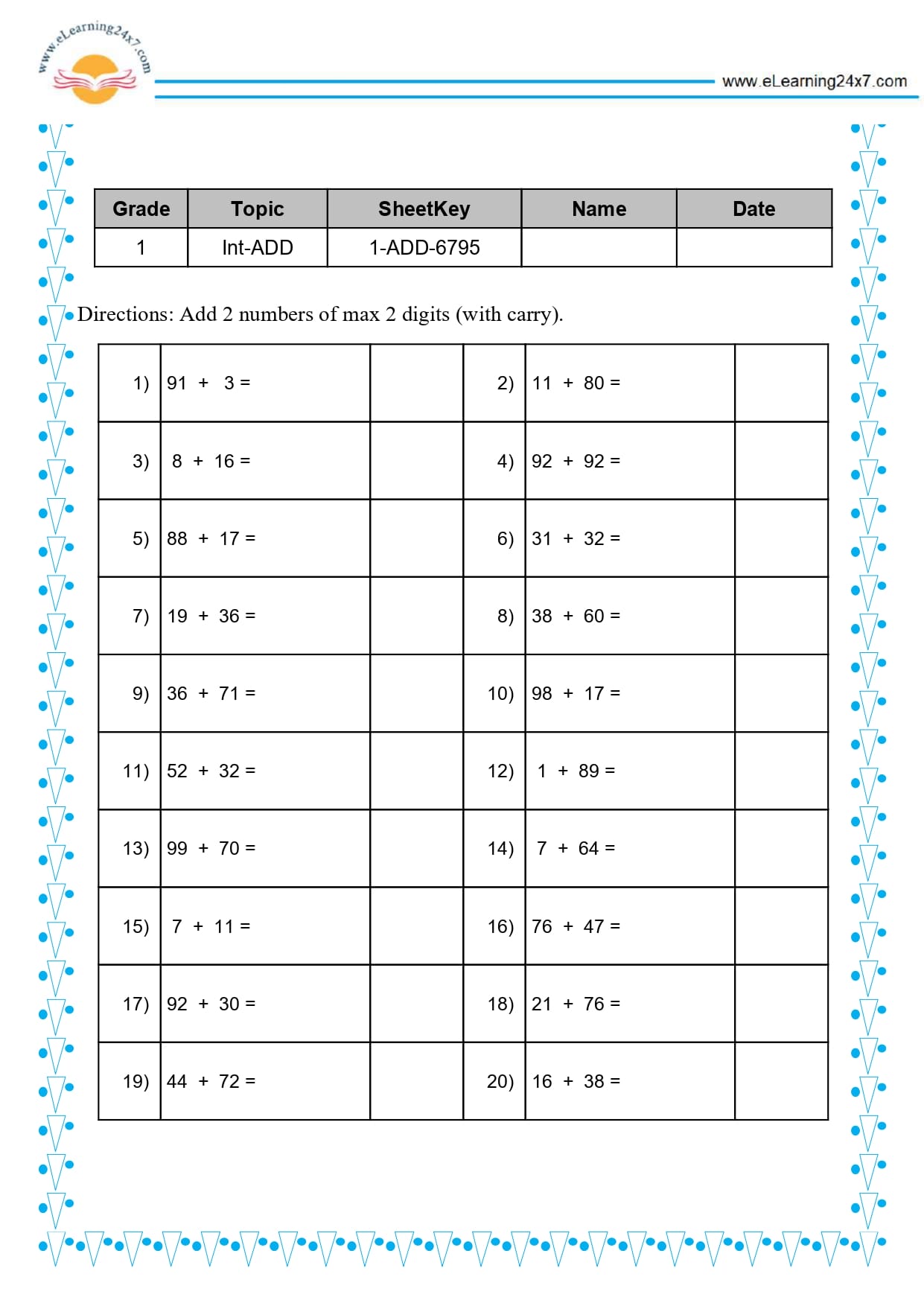 Add Two 2-Digit Numbers, With Carry - https://eLearning24x7.com