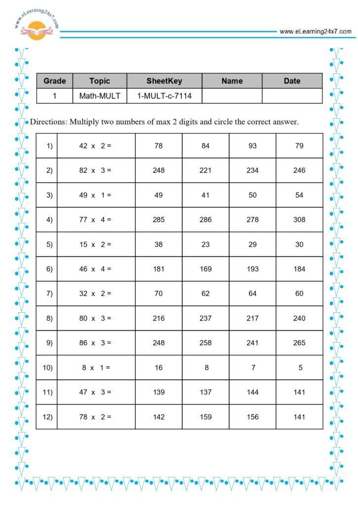 Multiplication Worksheets For Grade 1 - https://eLearning24x7.com