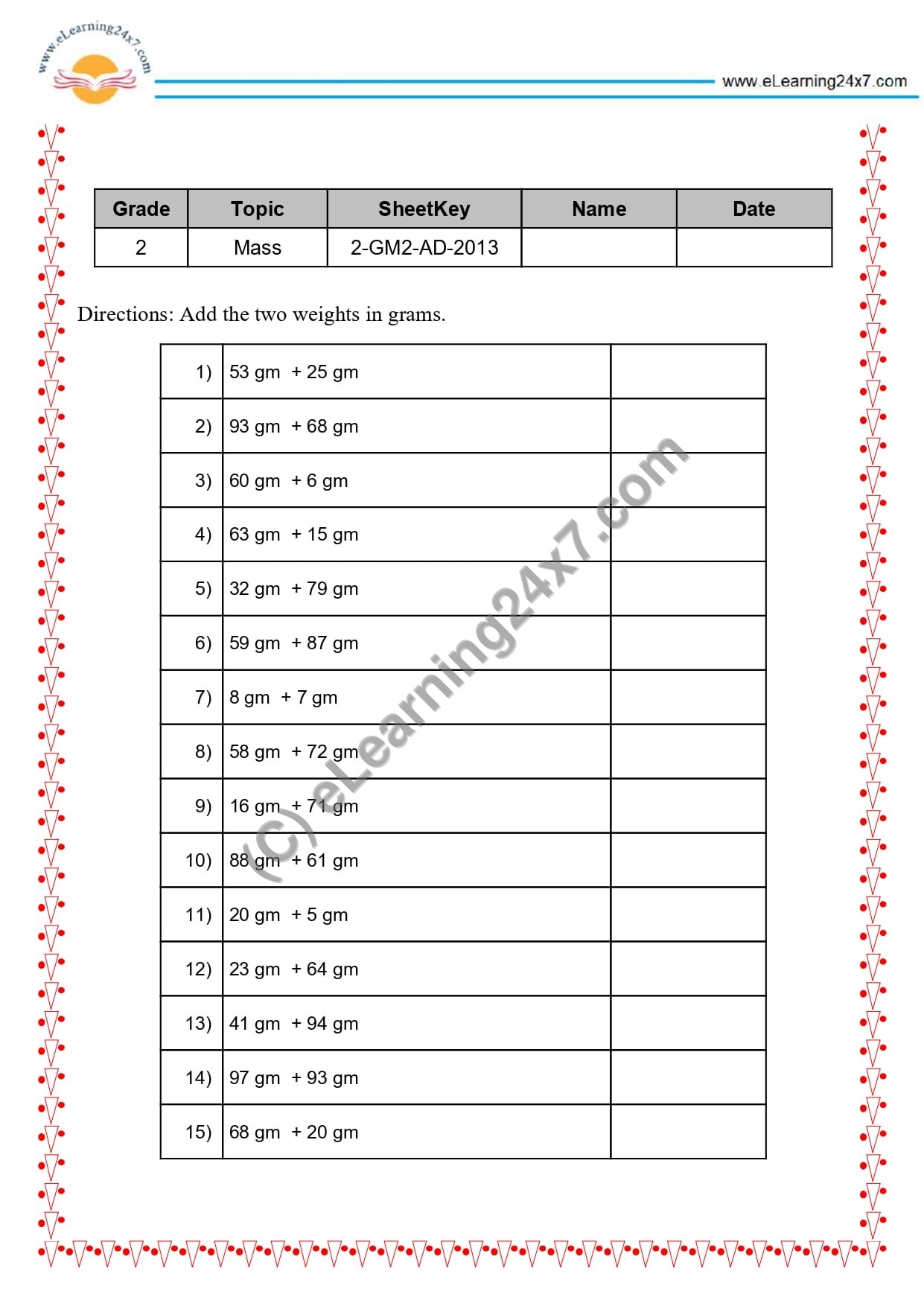 Mass Measurement Worksheets For Grade 2 - https://eLearning24x7.com