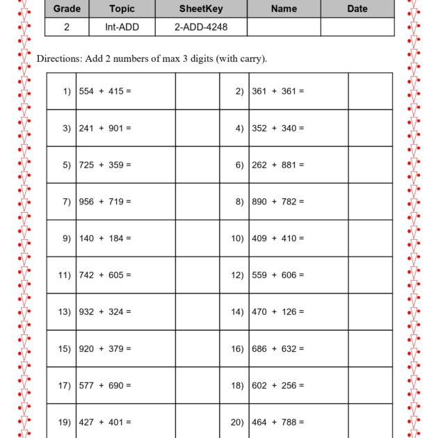 Addition Worksheets For Grade 2 - https://eLearning24x7.com