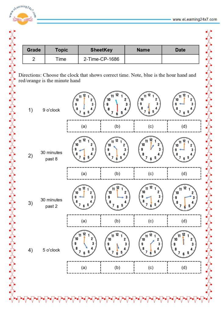 Time Worksheets For Grade 2 - https://eLearning24x7.com