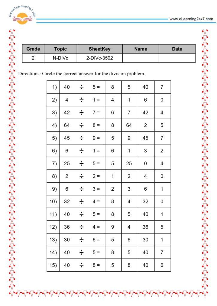 Division Worksheets For Grade 2 - https://eLearning24x7.com