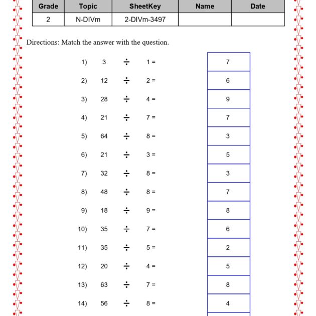 Division Worksheets For Grade 2 - https://eLearning24x7.com