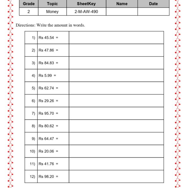 Money Worksheets For Grade 2 - https://eLearning24x7.com